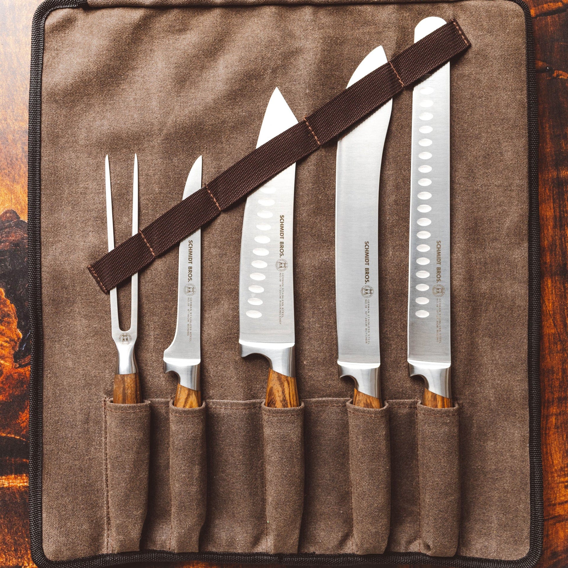 Schmidt Bros. Zebra Wood BBQ 6-Piece Knife Set | Uncrate Supply